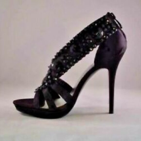 Bakers | Shoes | Bakers Black Satin Rhinestones Heels Sandals F35 ...